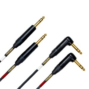 mogami gold key sb-20r balanced stereo keyboard instrument cable, 1/4" trs male plugs, gold contacts, dual right angle to dual straight connectors, 20 foot