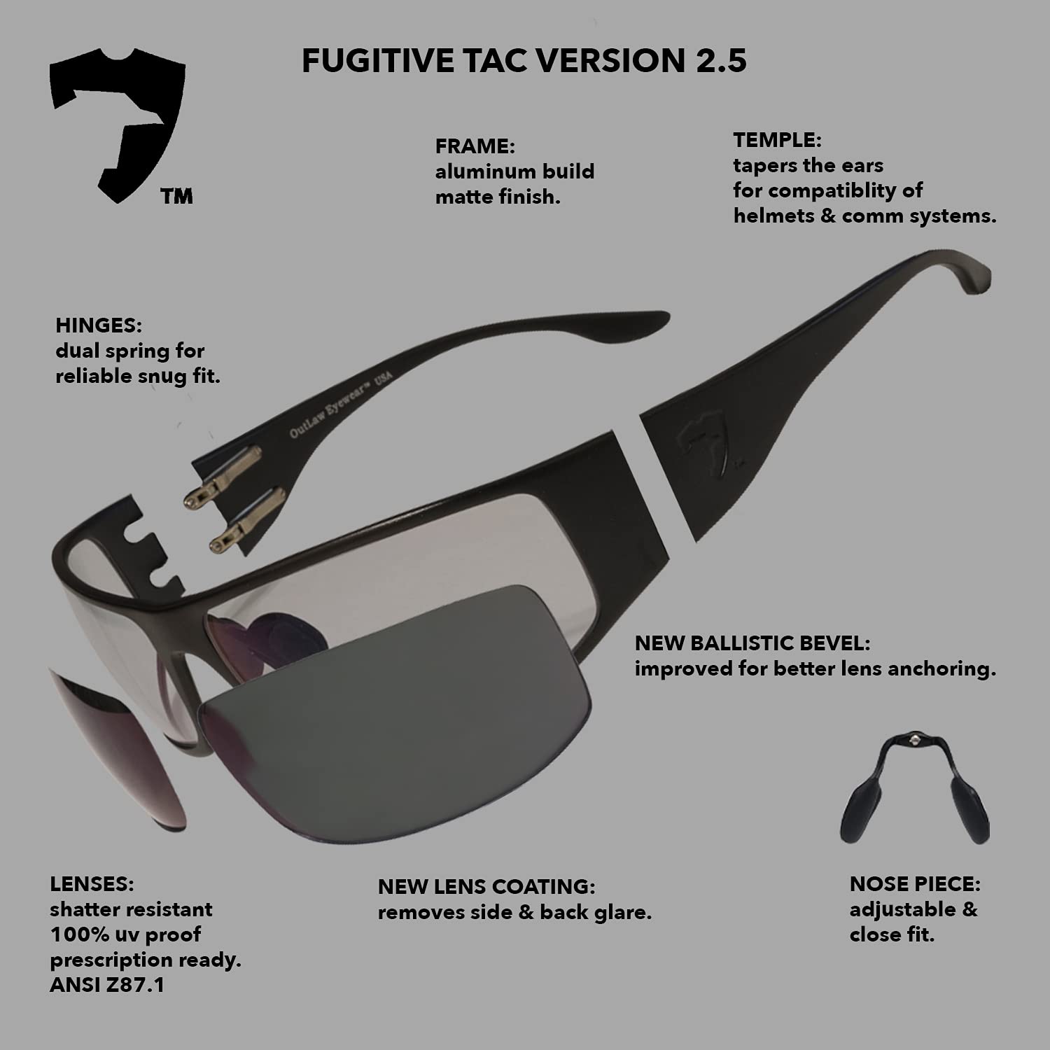 OutLaw Eyewear Polarized Tactical Sunglasses - Fugitive TAC Men Sunglasses