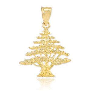 polished 10k yellow gold cedar tree charm pendant