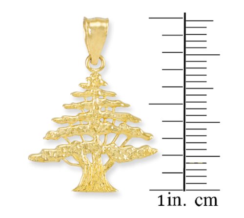 High Polish 14k Yellow Gold Cedar Tree Charm Pendant