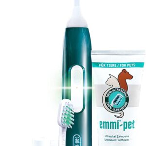 Emmi®-pet 2.0 electric toothbrush Oral & Skin Care Set for Pets. 100% Ultrasound cleans completely silently, no bristle movements and no vibration. for cleaner teeth, healthier gums, fresher breath.