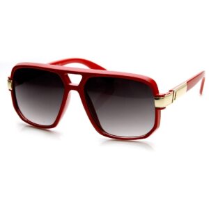 zerouv - classic square frame plastic flat top aviator sunglasses (red)