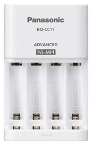 eneloop panasonic bq-cc17sba advanced individual battery charger with 4 led charge indicator lights, white