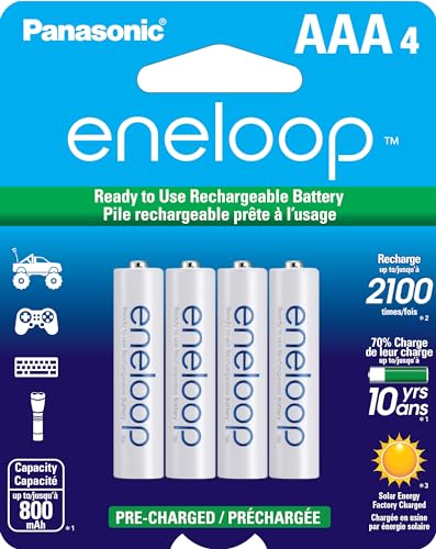 Eneloop Panasonic BK-4MCCA4BA AAA 2100 Cycle Ni-MH Pre-Charged Rechargeable Batteries, 4-Battery Pack