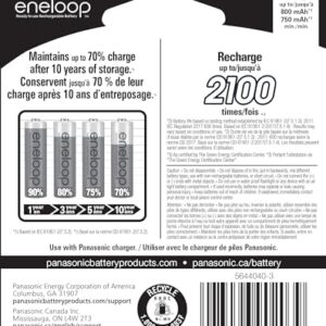 Eneloop Panasonic BK-4MCCA4BA AAA 2100 Cycle Ni-MH Pre-Charged Rechargeable Batteries, 4-Battery Pack