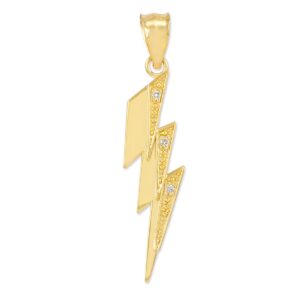 polished 10k yellow gold diamond lightning bolt charm pendant