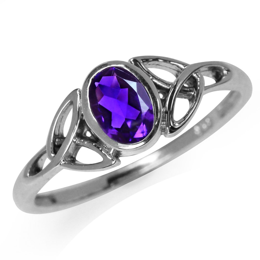 Silvershake Natural African Amethyst White Gold Plated 925 Sterling Silver Triquetra Celtic Knot Ring Size 7