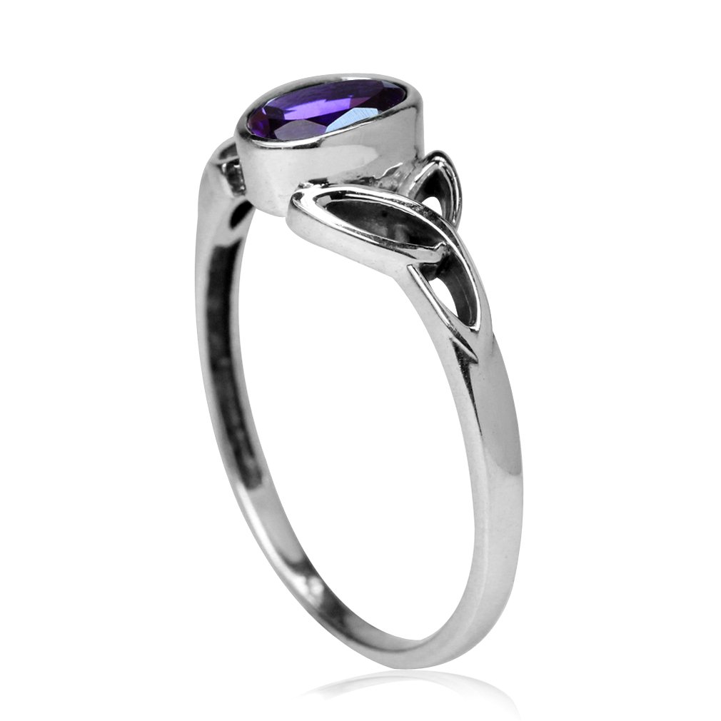 Silvershake Natural African Amethyst White Gold Plated 925 Sterling Silver Triquetra Celtic Knot Ring Size 7