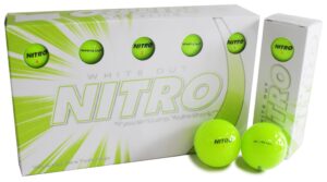 nitro long distance peak performance golf balls (15pk) all levels white out 70 compression high velocity white hot core long distance golf balls usga approved-total of 15-yellow