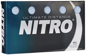 nitro long distance high-durability golf balls (15pk) all levels ultimate distance titanium core high velocity great stop & sticking ability golf balls usga approved-total of 15-white