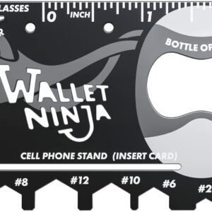 Wallet Ninja Multitool Card – 18 in 1 Credit Card Multi-Tool (Bottle Opener, Can Opener, Screwdrivers, Phone Stand & More) – Black