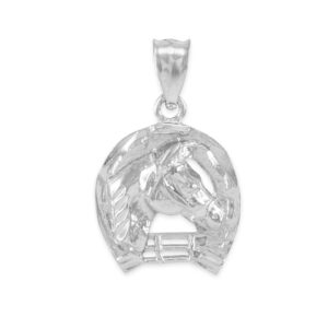 polished 925 sterling silver good luck horseshoe charm horse head pendant