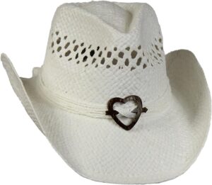 vamuss women's cowboy hat with heart, white, one size