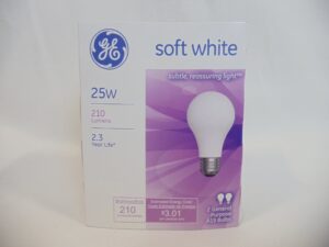 general electric ge soft white light bulbs 25 w 210 lumens a19 med base 4-1/4 in. pack / 2