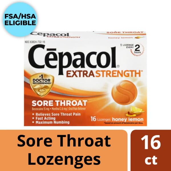 Cepacol Maximum Strength Throat Drop Lozenges, Honey Lemon, 16 Count (Pack of 24)