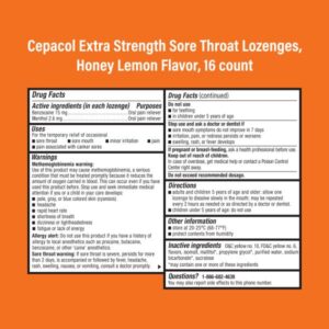 Cepacol Maximum Strength Throat Drop Lozenges, Honey Lemon, 16 Count (Pack of 24)