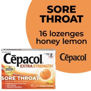 Cepacol Maximum Strength Throat Drop Lozenges, Honey Lemon, 16 Count (Pack of 24)