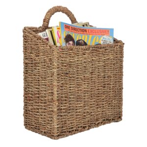 mygift 12.5 inch rustic woven wall hanging storage basket, large decorative baskets, magazine and mail organizer basket