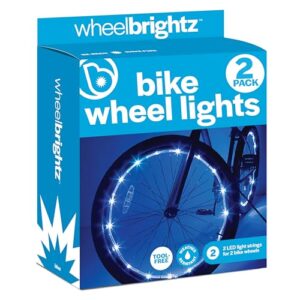 brightz wheelbrightz 2-pack bike wheel lights, blue - led bike lights for tires - bike lighting parts & accessories - outdoor summer fun for boys and girls