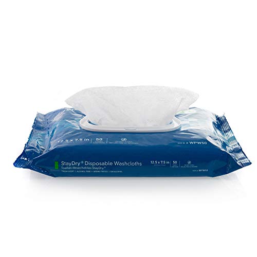 McKesson StayDry Disposable Wipe 12 Pack, 600 Washcloths - Large Adult Body and Incontinence Washcloths with Aloe and Vitamin E, Alcohol-Free, 50 Wipes Per Pack