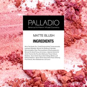 Palladio Matte Blush, Brushes onto Cheeks Smoothly, Soft Matte Look and Even Finish, Flawless Velvety Coverage, Effortless Blending Makeup, Flatters the Face, Convenient Compact, Berry Pink