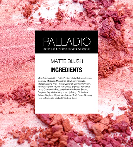 Palladio Matte Blush, Brushes onto Cheeks Smoothly, Soft Matte Look and Even Finish, Flawless Velvety Coverage, Effortless Blending Makeup, Flatters the Face, Convenient Compact, Berry Pink