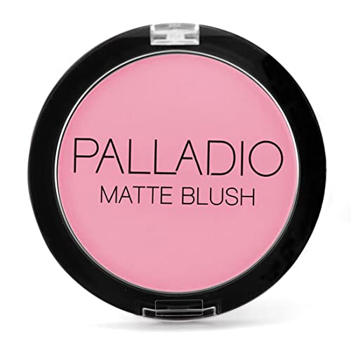 Palladio Matte Blush, Brushes onto Cheeks Smoothly, Soft Matte Look and Even Finish, Flawless Velvety Coverage, Effortless Blending Makeup, Flatters the Face, Convenient Compact, Berry Pink