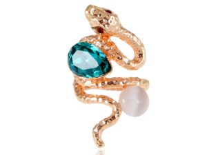 rose golden tone blue teardrop rhinestone enhanced slither snake statement ring