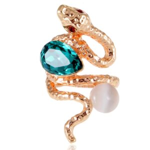 Rose Golden Tone Blue Teardrop Rhinestone Enhanced Slither Snake Statement Ring