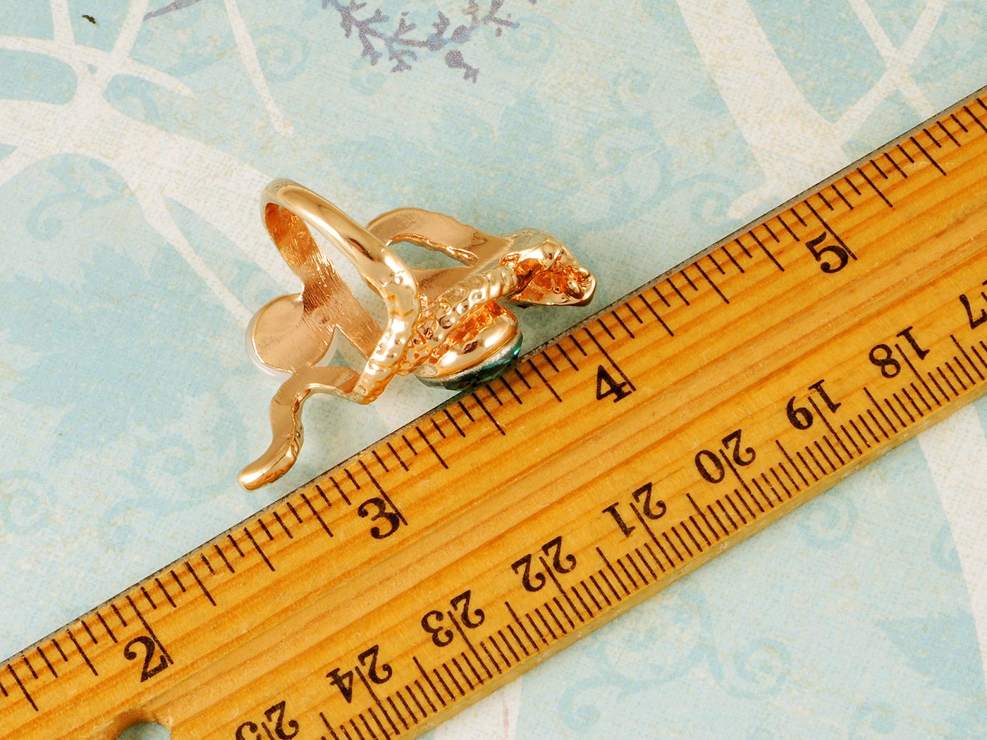 Rose Golden Tone Blue Teardrop Rhinestone Enhanced Slither Snake Statement Ring