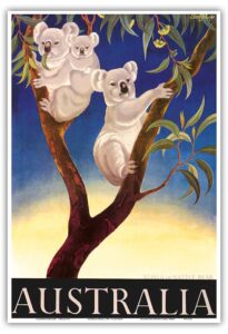 australia - koala bears - vintage travel poster by eileen mayo c.1956 - master art print (unframed) 13in x 19in