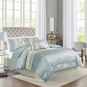 madison park amherst faux silk comforter set-casual contemporary design all season down alternative bedding, matching shams, bedskirt, decorative pillows, king(104"x92"), green, 7 piece (mp10-847)