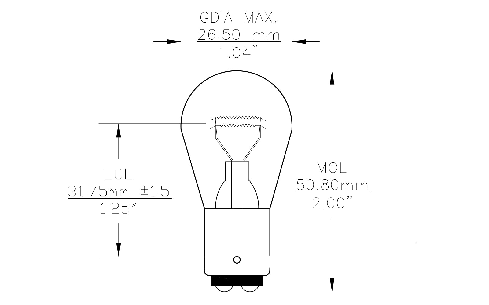 CEC Industries #1158 Bulbs, 6.4/7 V, 16.57/5.25 W, BA15d Base, S-8 shape (Box of 10)