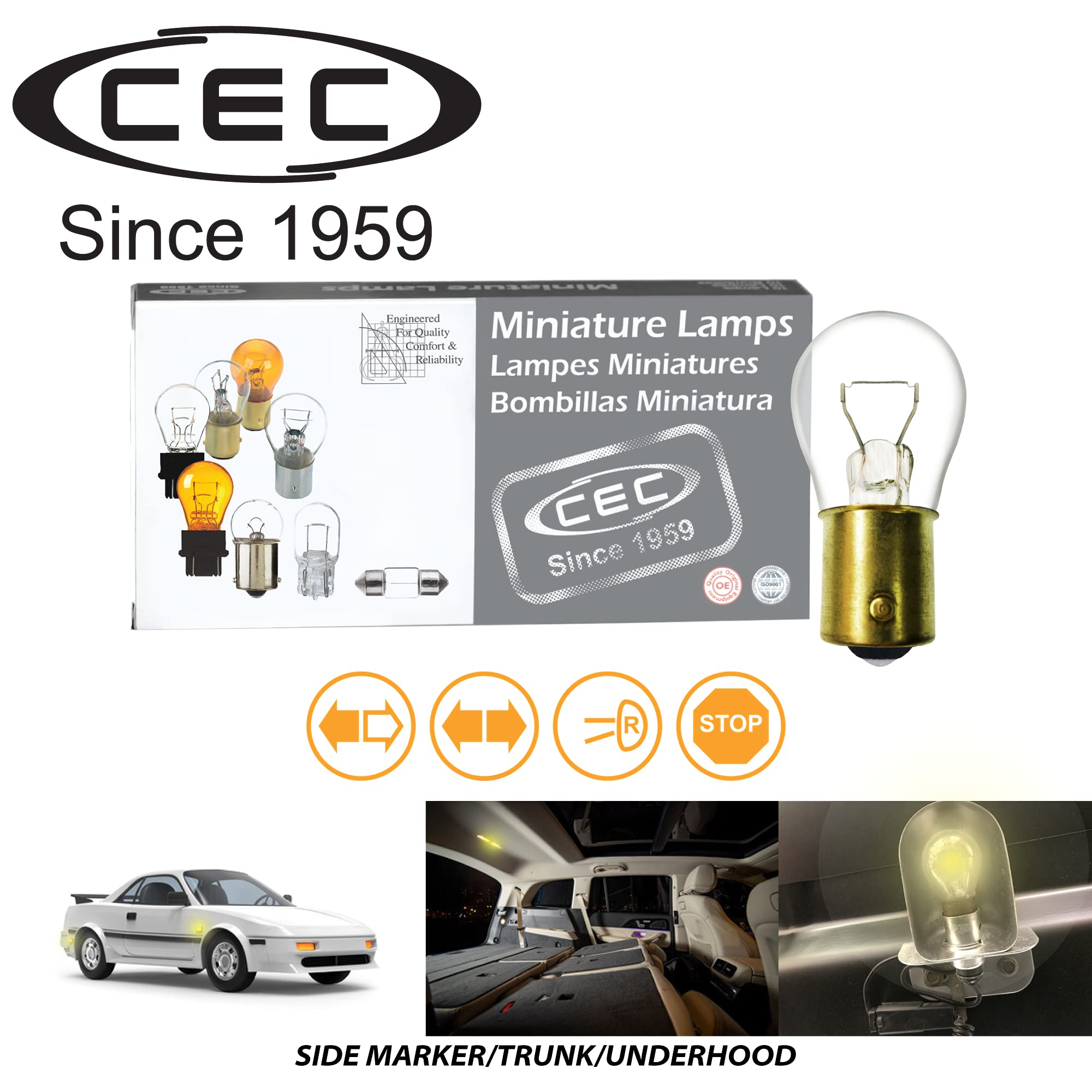 CEC Industries 93 Bulb, Used for Interior Lighting, Warm White Light, 12.8V, 13.3W, S8 Shape (10-Pack)