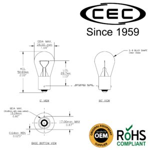 CEC Industries 93 Bulb, Used for Interior Lighting, Warm White Light, 12.8V, 13.3W, S8 Shape (10-Pack)