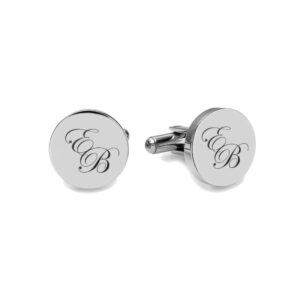 personalized circle silver stainless steel cufflinks monogram custom engraved free - ships from usa