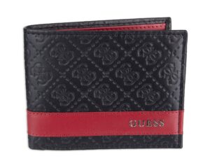 guess men's leather slim bifold wallet, black/red, one size