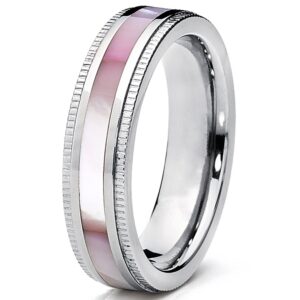 Titanium Women's Pink Hues Mother of Pearl Inlaid Band Ring, Comfort Fit, 5mm Size 8