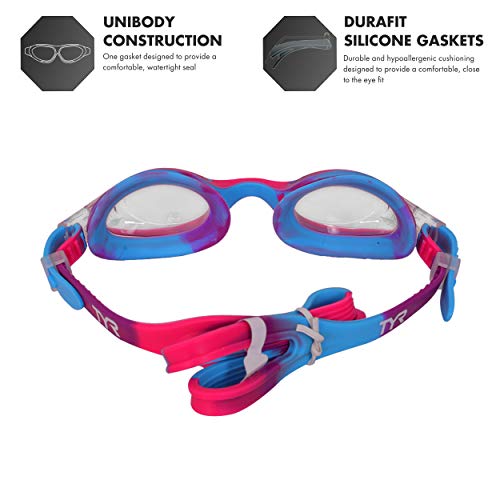 TYR Youth Tie Dye Swimple Goggles, Pink/Blue, One Size, for Ages 3-10