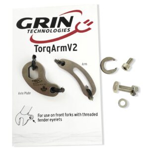 grin technologies front torque arm for mounting on forks with fender eyelets. thick 1/4" stainless plate