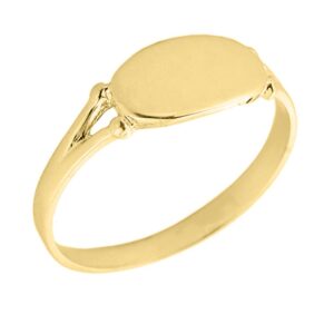 modern contemporary rings 10k yellow gold women’s customizable engravable oval top split shank tapered band signet ring - size 6