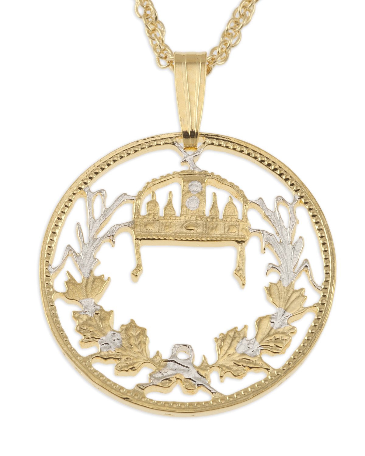 The Difference World Coin Jewelry Hungary Pendant & Necklace, Crown of Saint Stevens Necklace