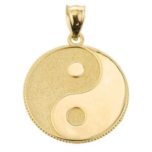 14k yellow gold yin yang chinese taoist confucianist round milgrain edged medal medallion charm pendant