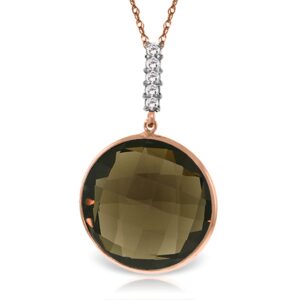 galaxy gold gg 14k 22" rose gold necklace with diamonds and checkerboard cut smoky quartz