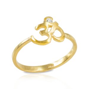 hindu pendants dainty 10k yellow gold yoga meditation band diamond om ring (size 10)