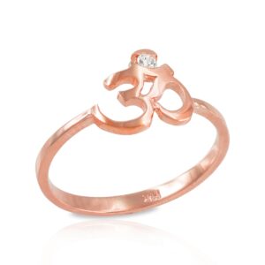 hindu pendants dainty 10k rose gold pink yoga meditation band diamond om ring (size 4)