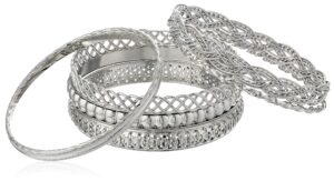 guess silvertone 7-piece textured bangle bracelet set