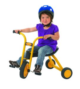 angeles myrider mini 11" toddler tricycle, adjustable kids tricycle with rubber wheels, yellow/black