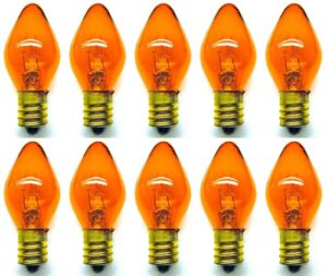 cec industries #7c7/ta/120v (amber) bulbs, 120 v, 7 w, e12 base, c-7 shape (box of 10)