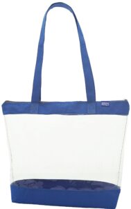 clear shoulder tote with zipper closure, royal